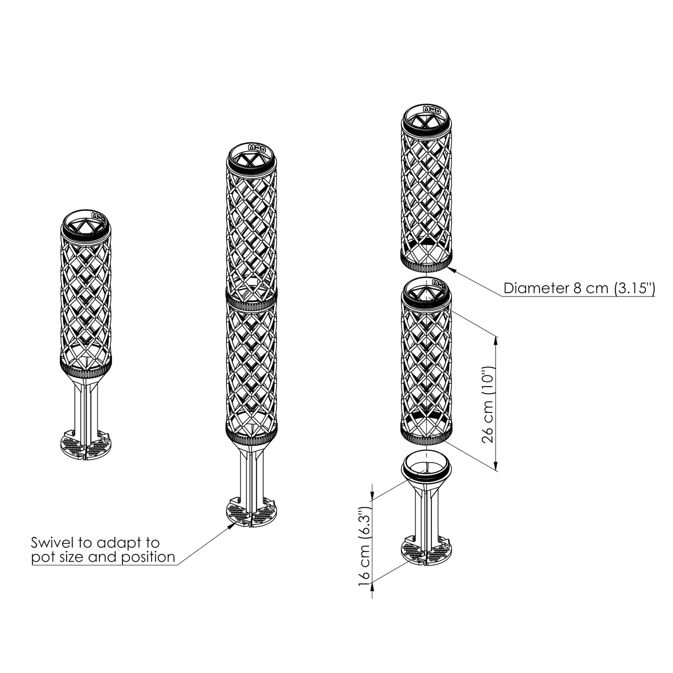 Modular 3D Printed XXL Moss Pole Kit - Extra Large 8 cm (10") Diameter ...